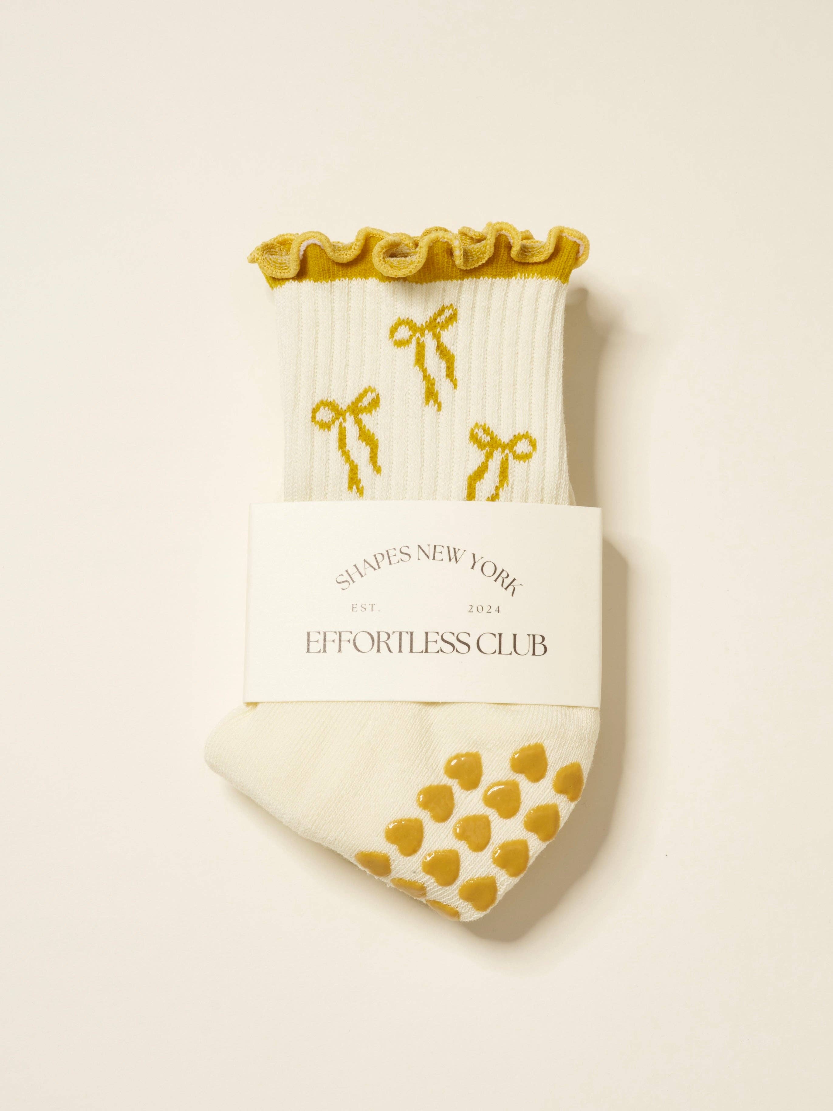 Bow Ruffle Grip Sock [Gold], Pilates Socks – Jilly's Boutique